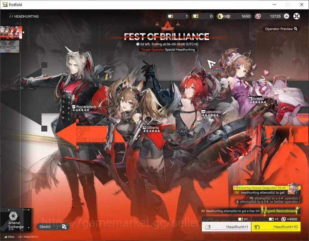 Arknights Endfield Accounts - Asia Ready Gacha Lv53 Oro 13k | GameMarket.gg